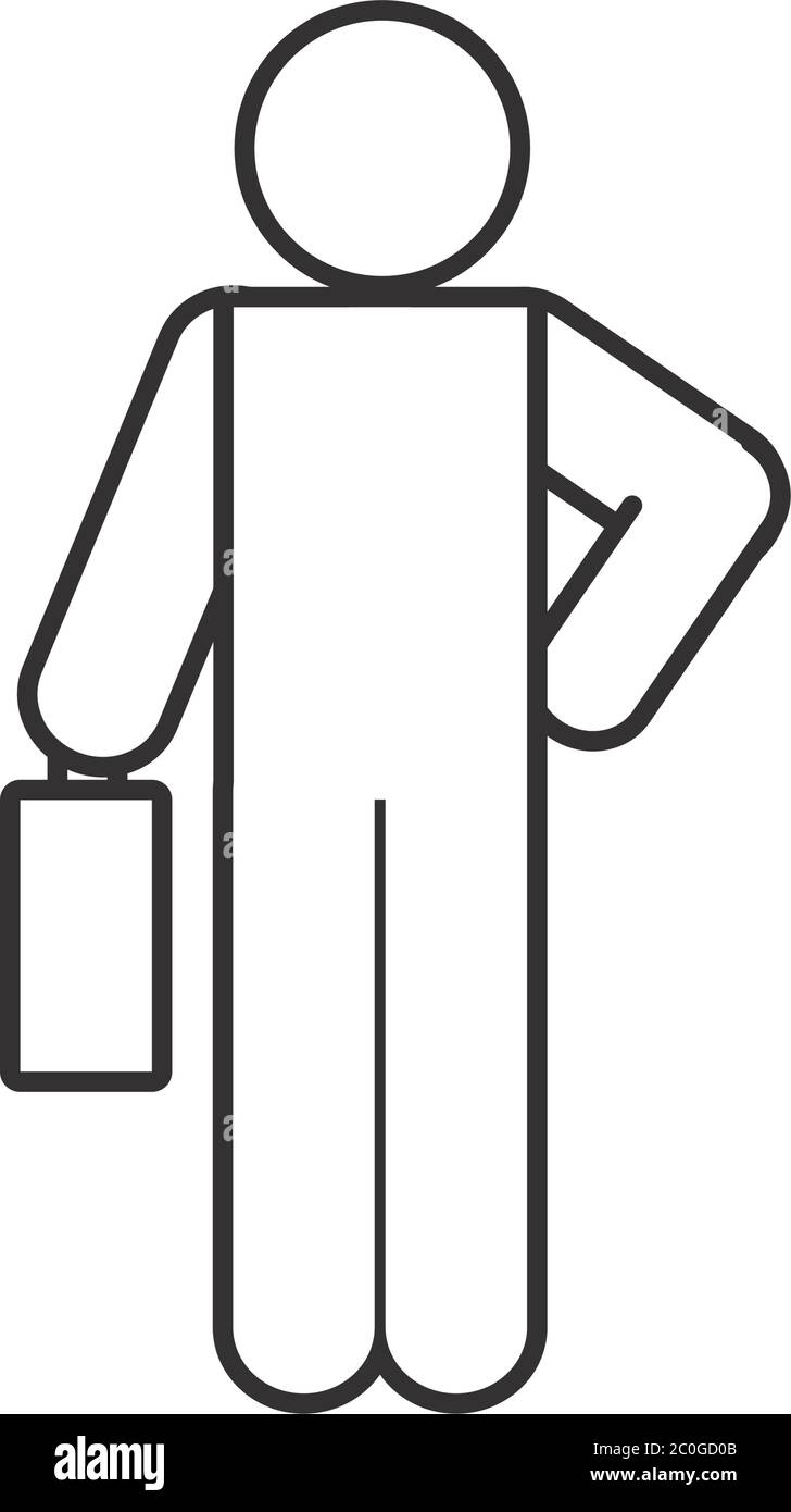 pictogram businessman holding a portfolio over white background, line ...