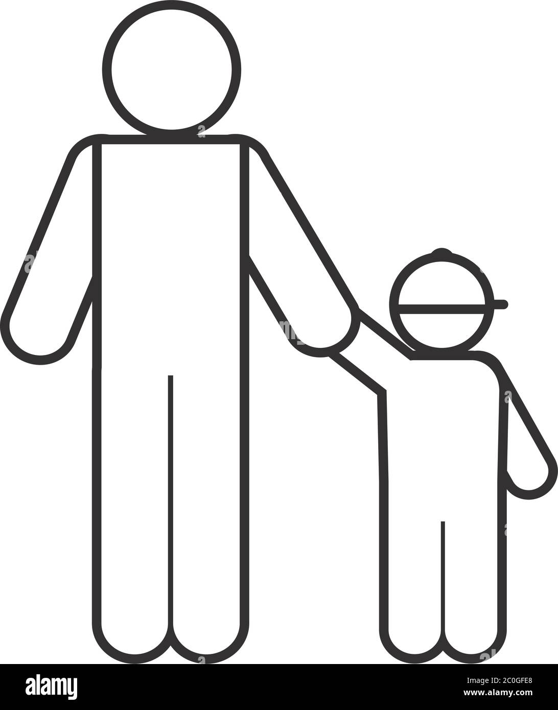 pictogram man with a boy over white background, line style, vector ...