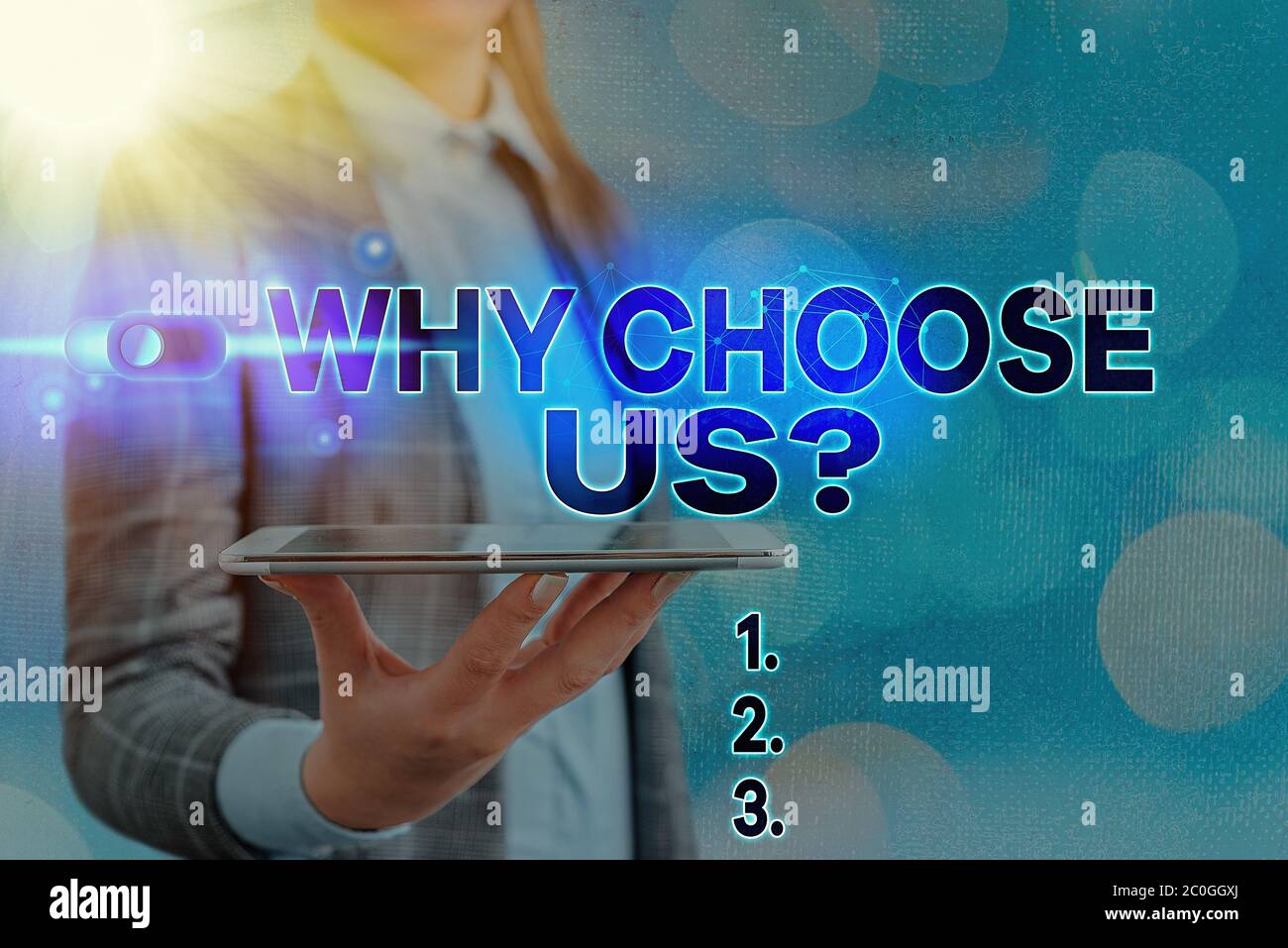 Text sign showing Why Choose Us Question. Business photo showcasing ...