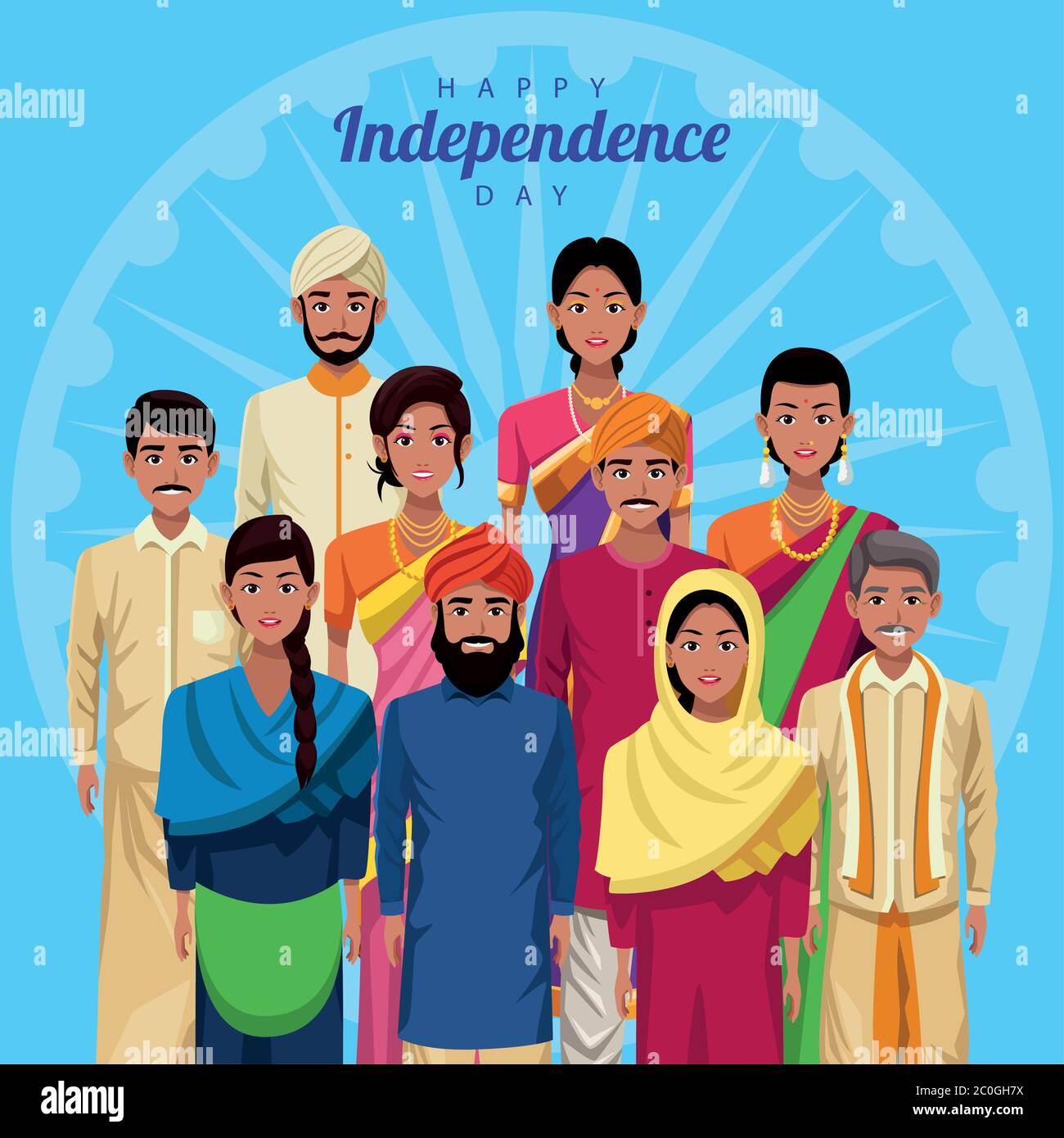 india happy independence day celebration card with group of people ...