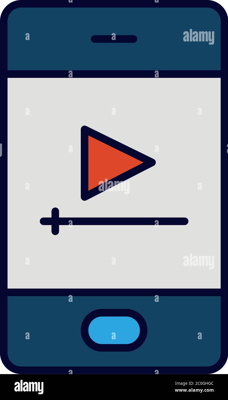 smartphone with video player on screen over white background, line and ...