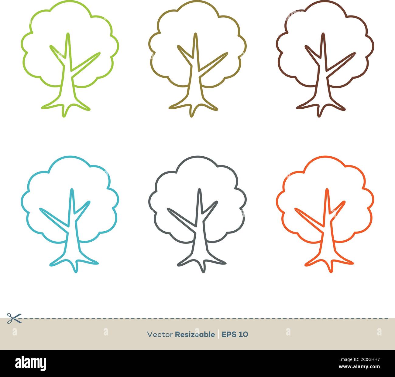 Set Tree Outline Vector Icon Logo Template Illustration Design. Vector ...