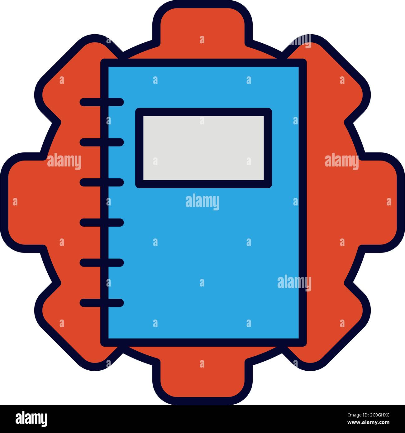 online education concept, gear wheel with academic book icon over white ...