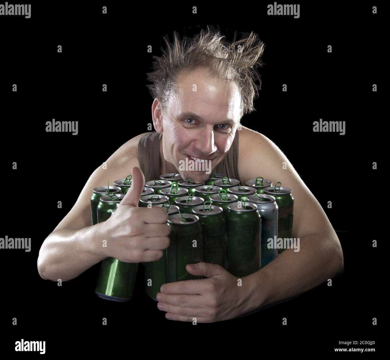 happy tipsy man near empty beer jars Stock Photo - Alamy