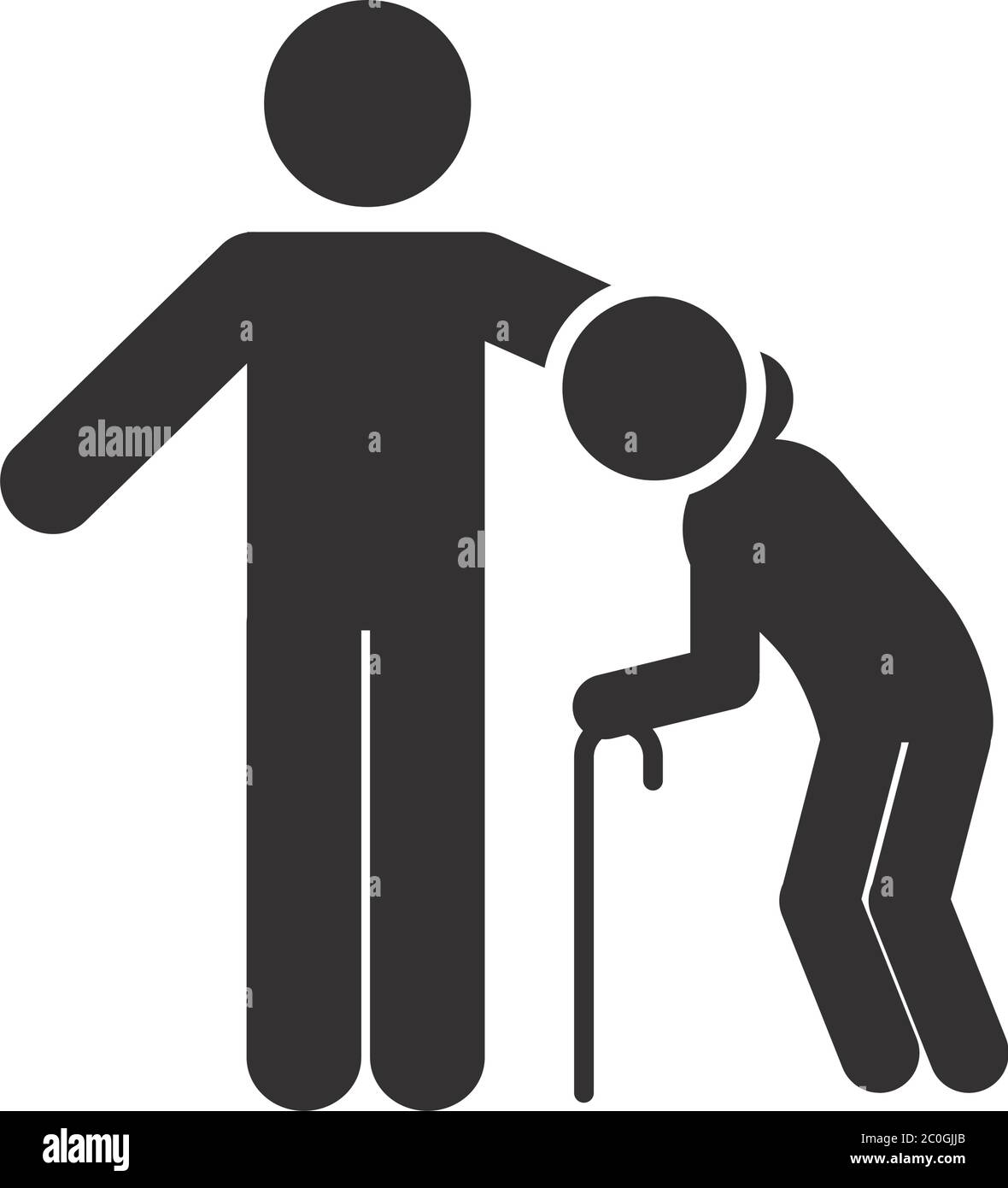 pictogram man with old man with a cane over white background ...