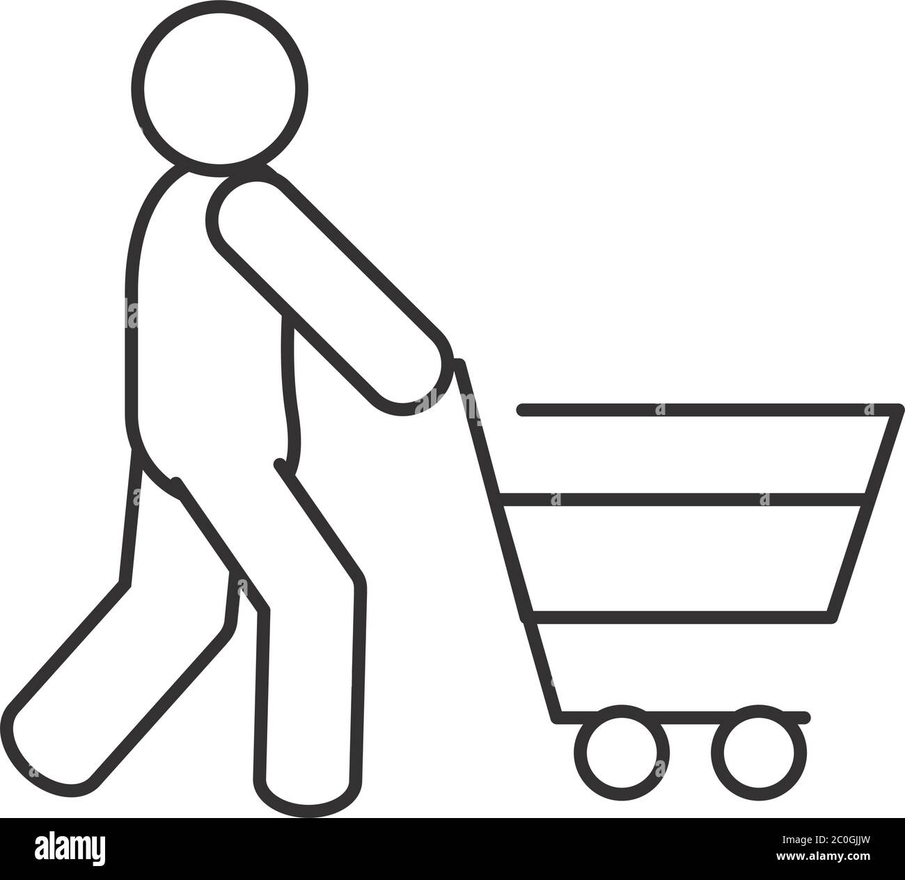 pictogram man with a shopping cart icon over white background, linw ...