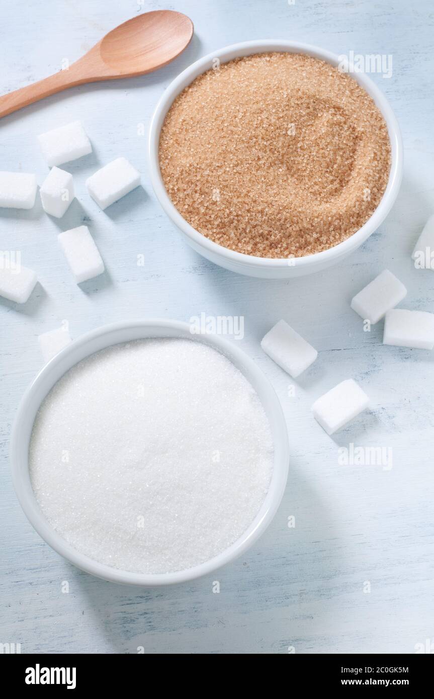 Different types of sugar: brown, white and refined sugar Stock Photo ...