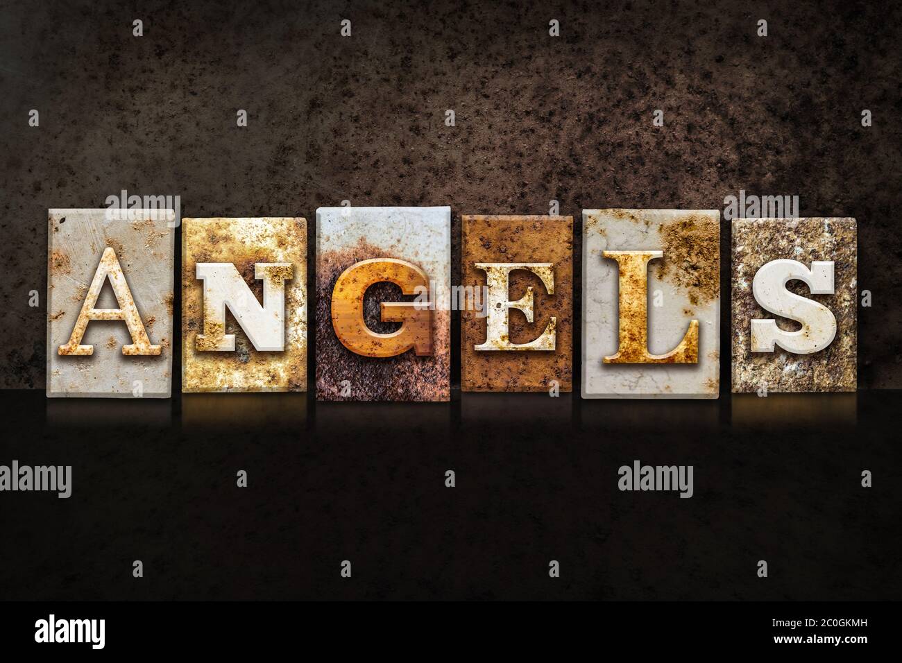 Angels Letterpress Concept on Dark Background Stock Photo - Alamy