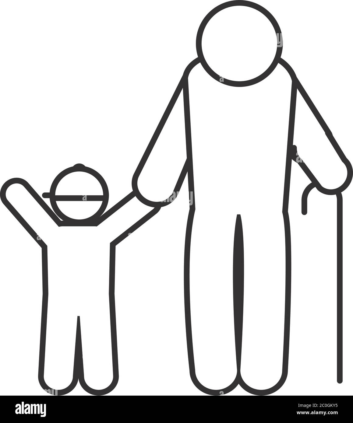 pictogram old man with a little boy icon over white background, line ...