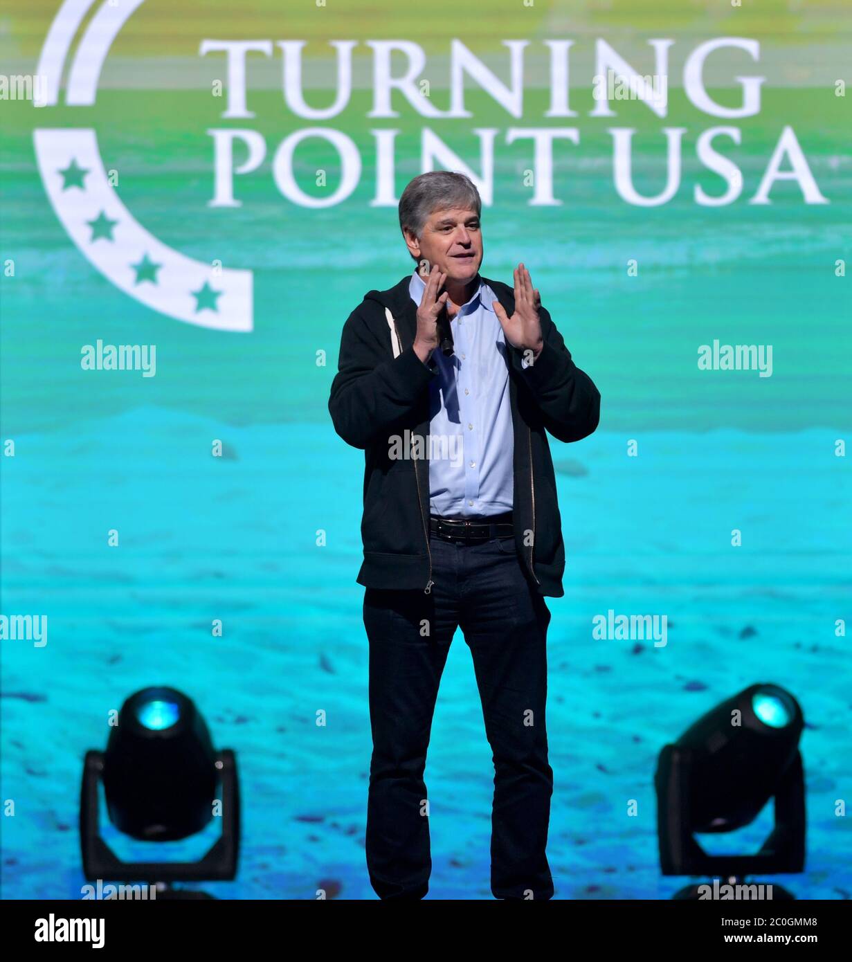 WEST PALM BEACH, FL - DECEMBER 20: Sean Hannity speaks at the 2019 ...
