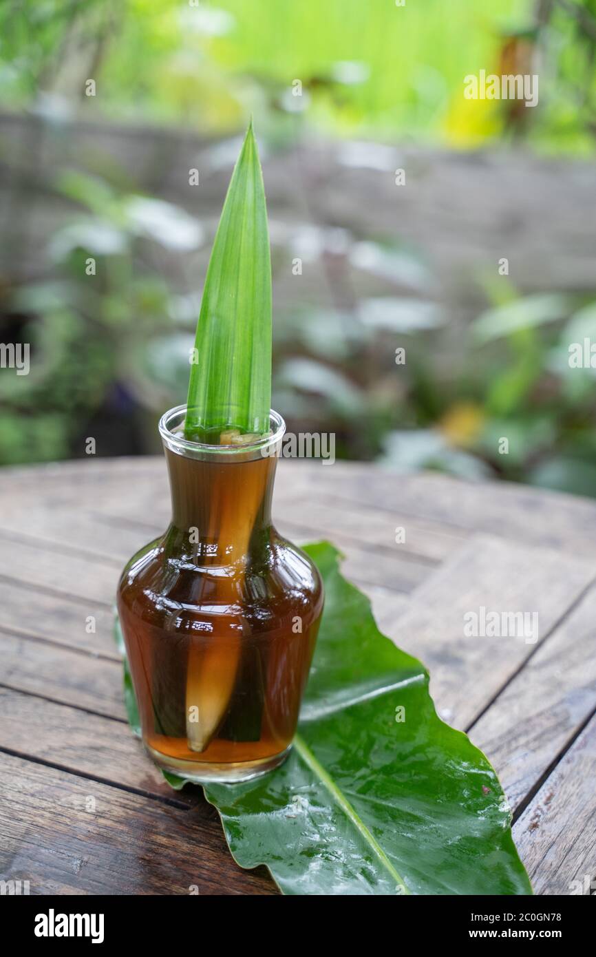 refreshing drinks lemongrass and pandanus packed in glass bottles with ...