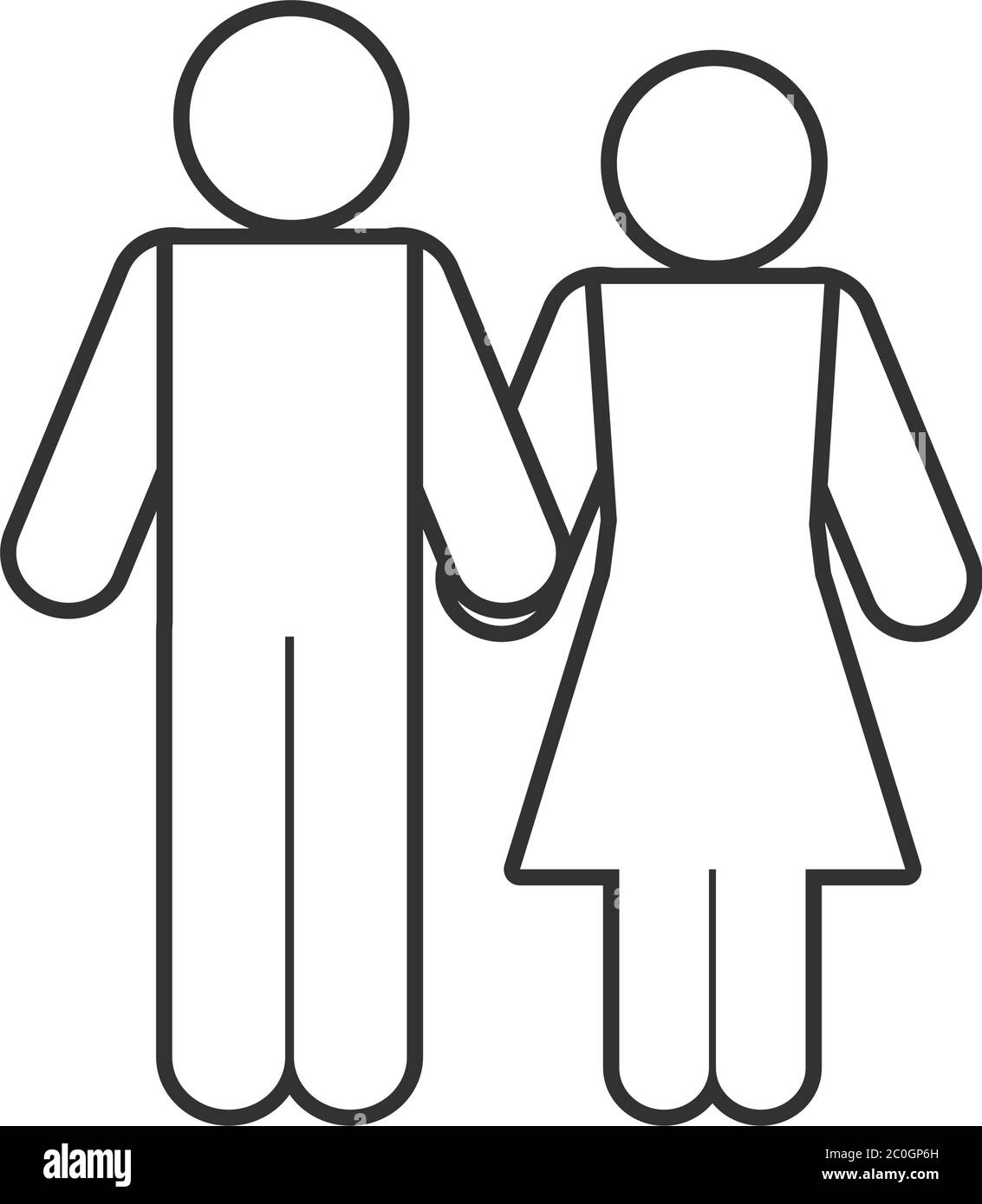 pictogram couple holding hands over white background, line style ...