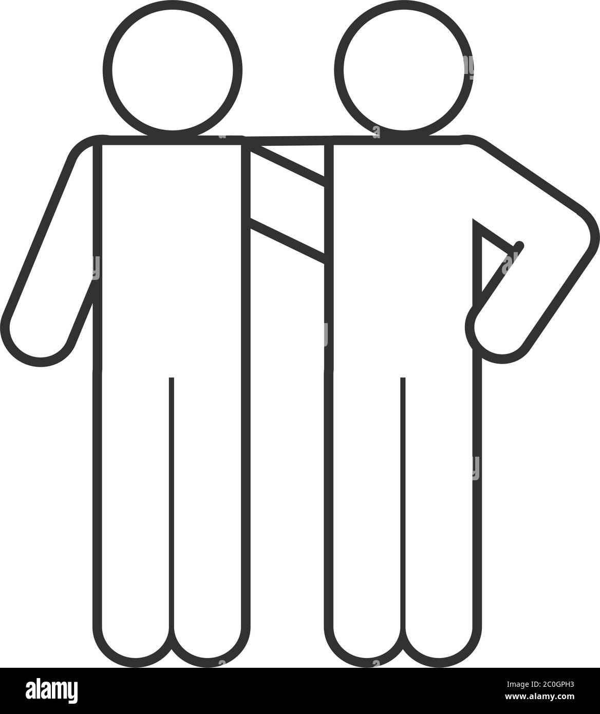 Pictogram Men Embraced Icon Over White Background Line Style Vector