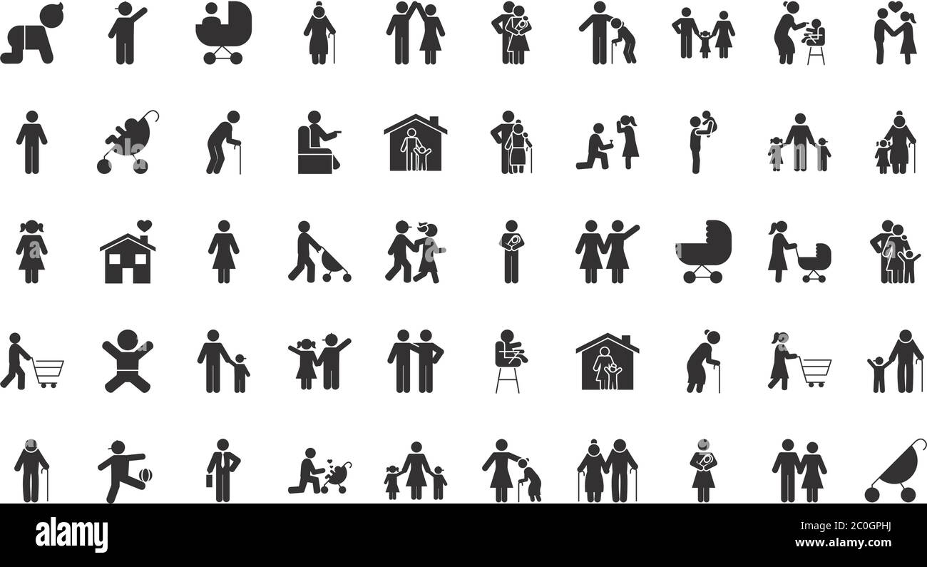 pictogram baby and family icon set over white background, silhouette ...