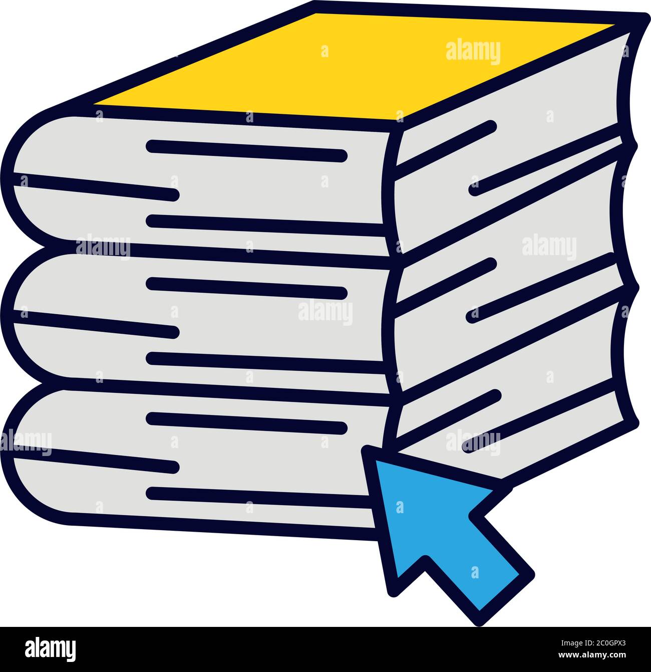 online education concept, stack of books with arrow cursor icon over ...