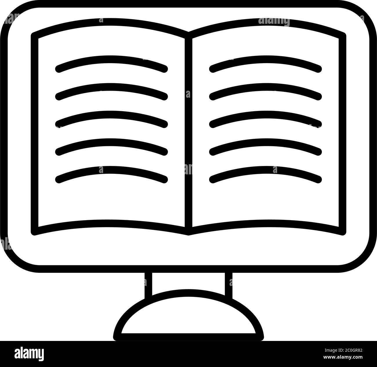 computer with academic book on screen over white background, line style ...