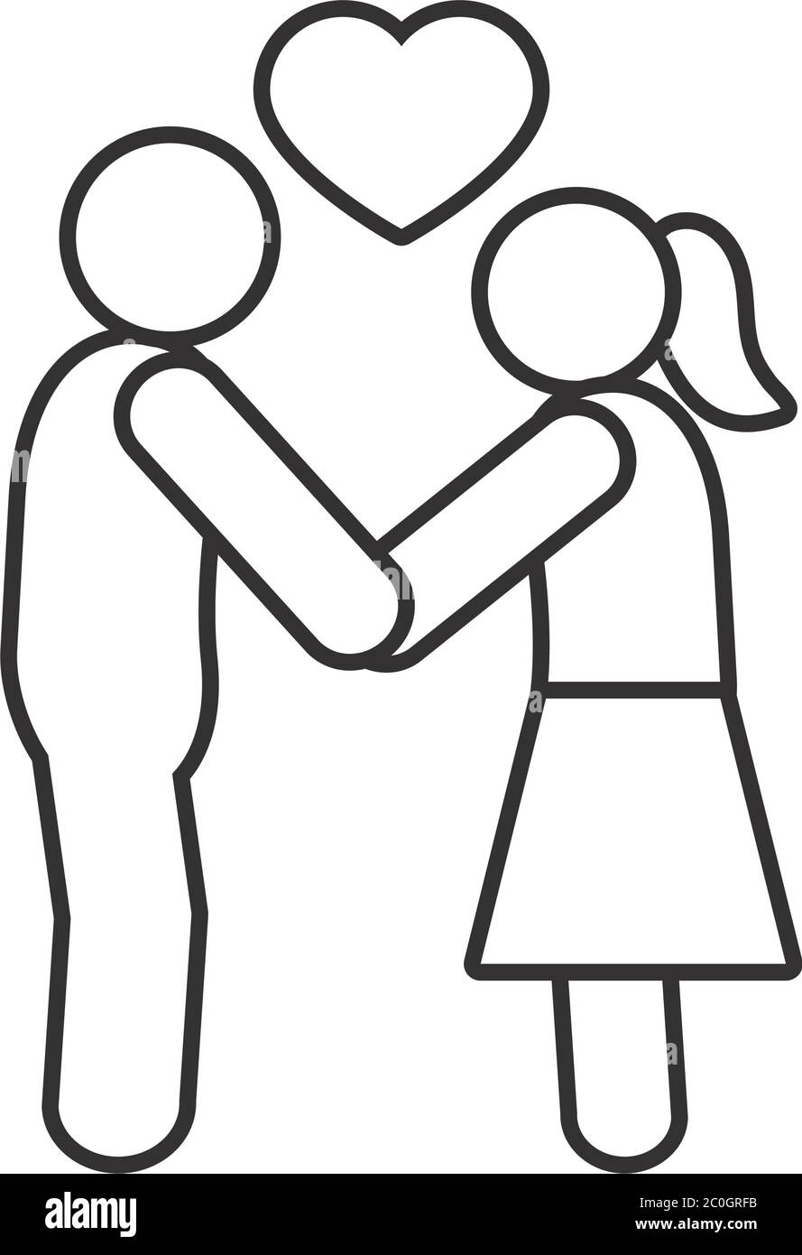 pictogram couple in love over white background, line style, vector ...