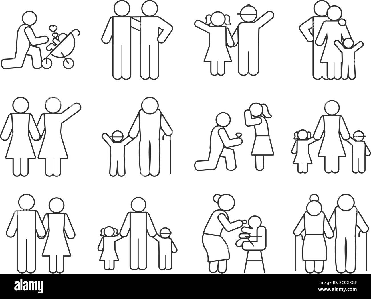 pictogram people and family icon set over white background, line style ...