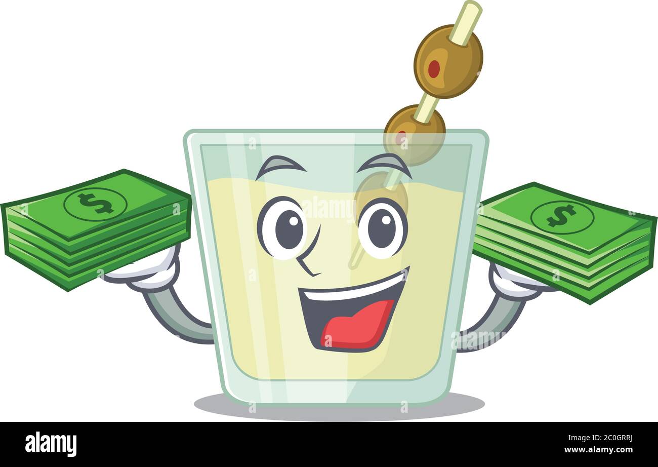 A wealthy martini cocktail cartoon character with much money Stock ...