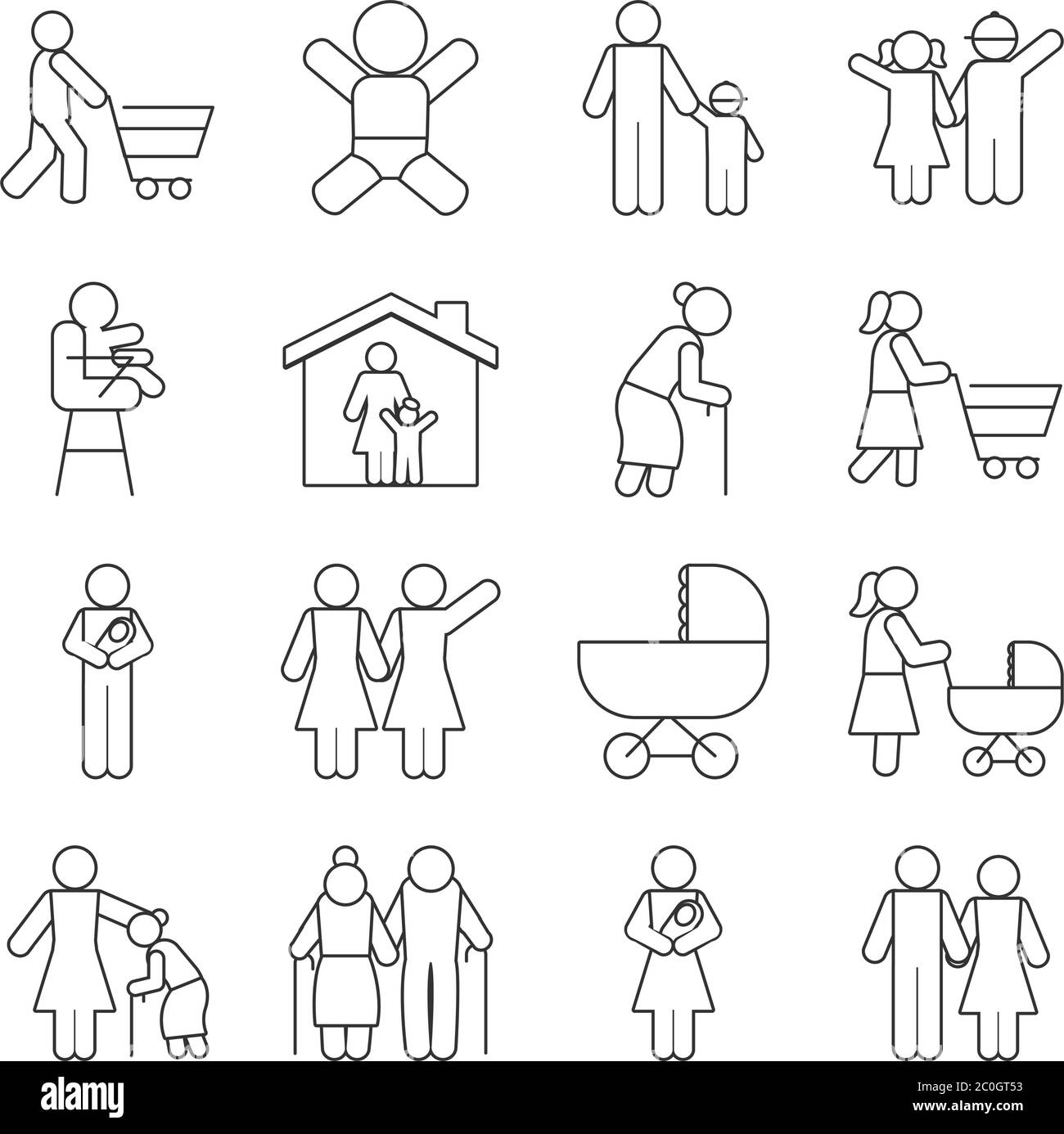 pictogram people and baby icon set over white background, line style ...