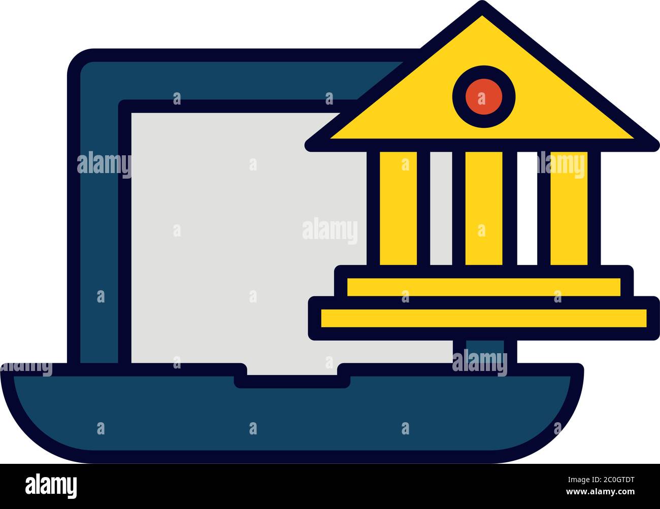 online education concept, laptop computer with school building icon ...