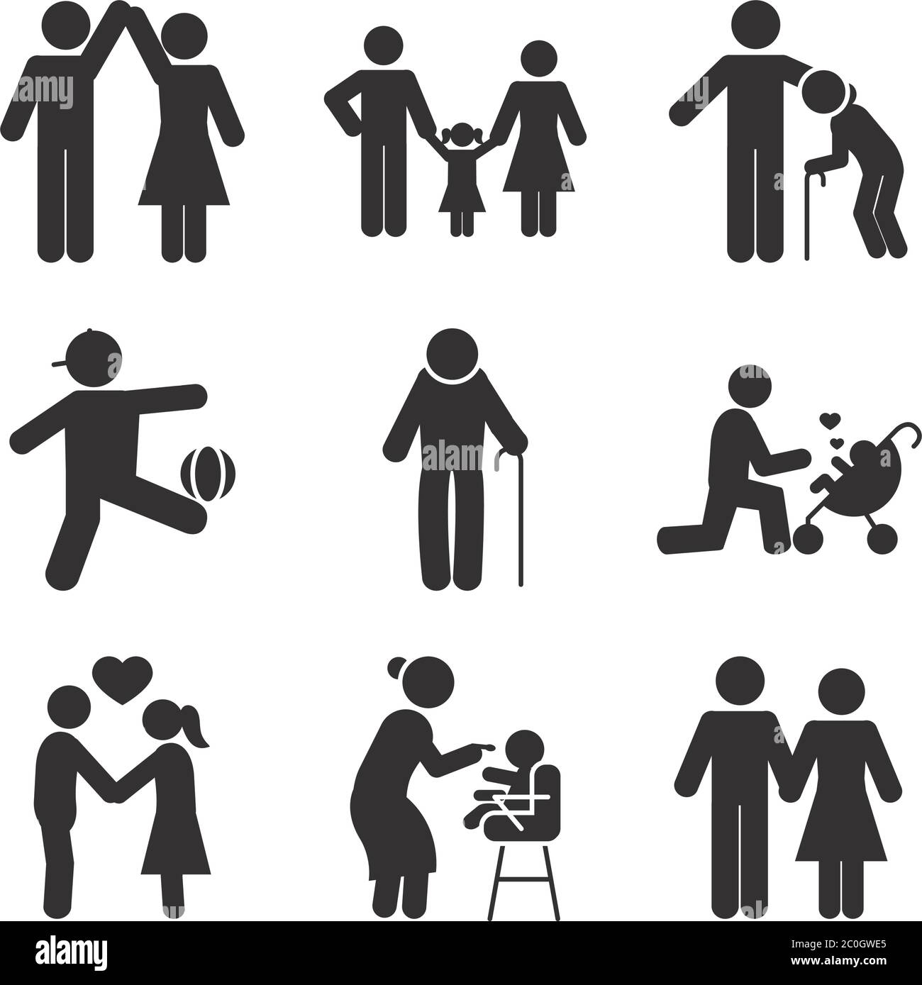 pictogram coupleand people icon set over white background, silhouette ...