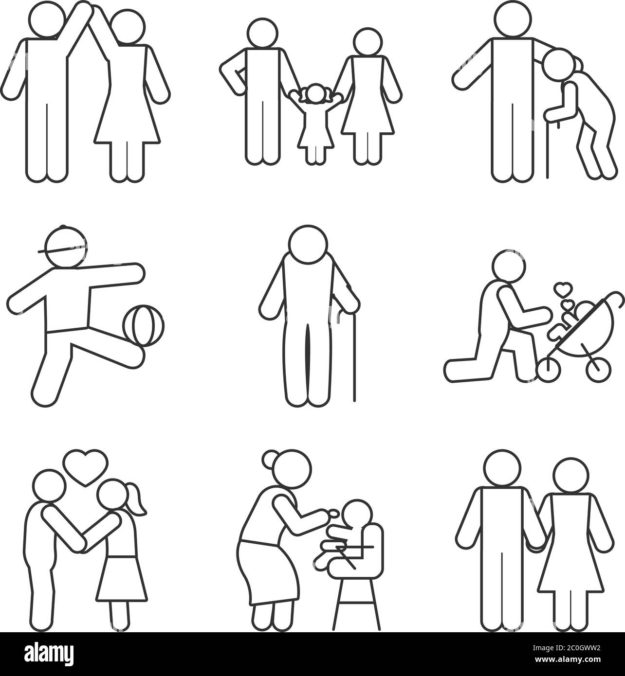 pictogram coupleand people icon set over white background, line style ...