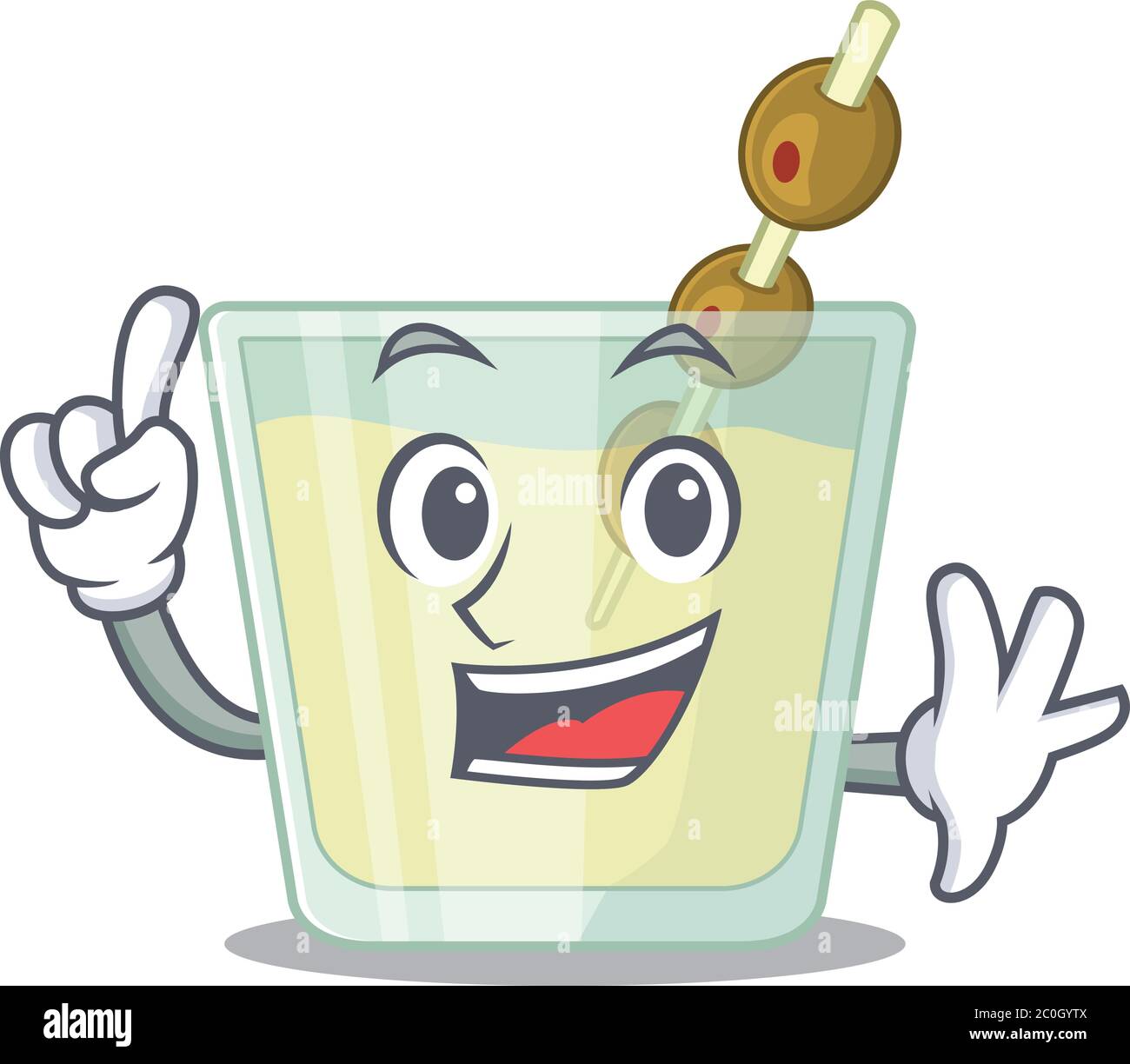 Martini cocktail caricature design style with one finger gesture Stock ...