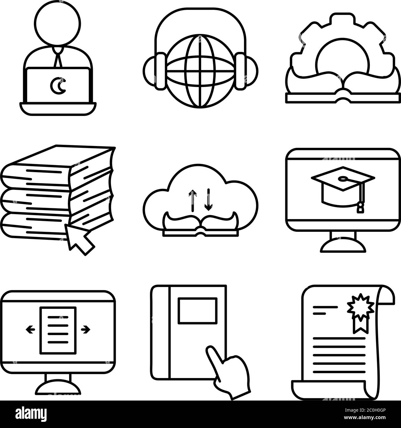 books and online education icon set over white background, line style ...