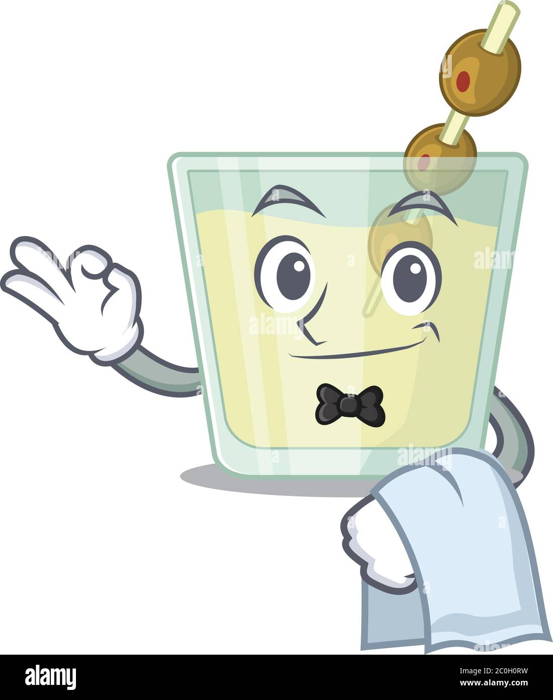 A cartoon picture of martini cocktail waiter with a white napkin Stock ...