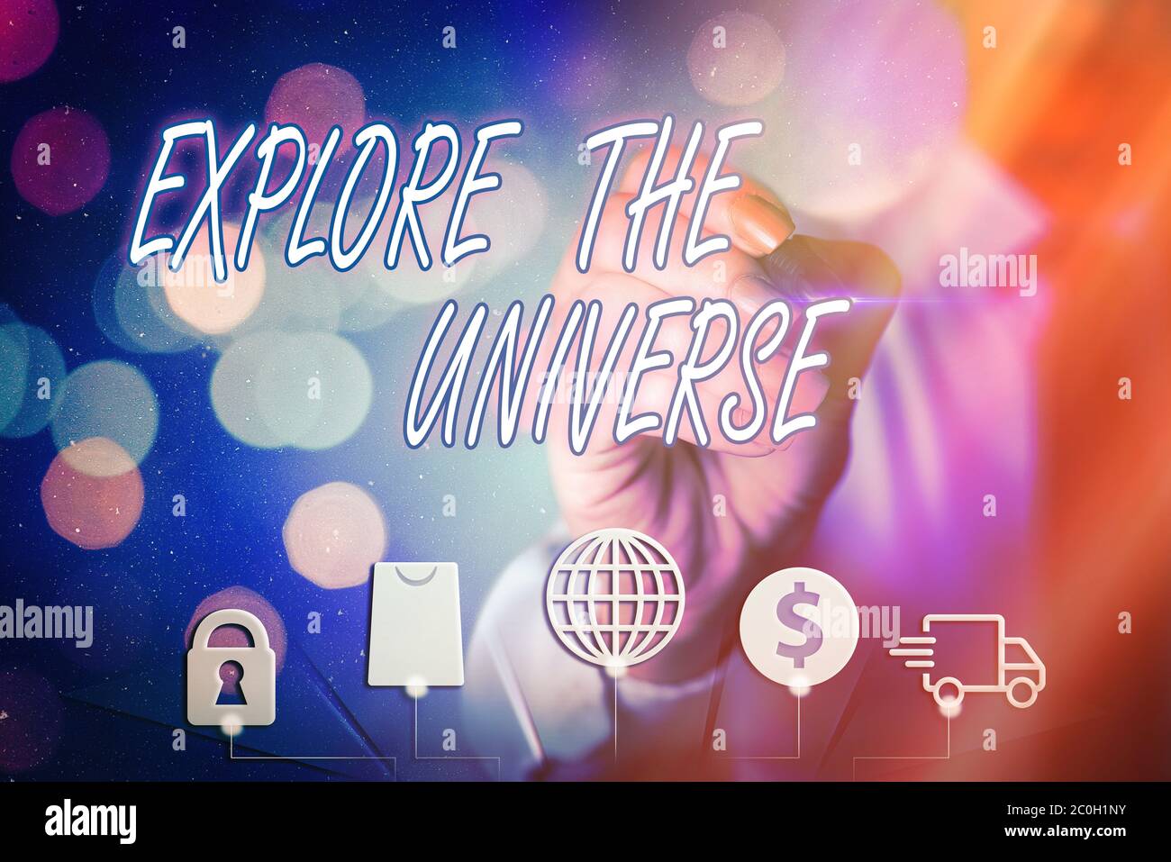 Writing note showing Explore The Universe. Business concept for Space ...