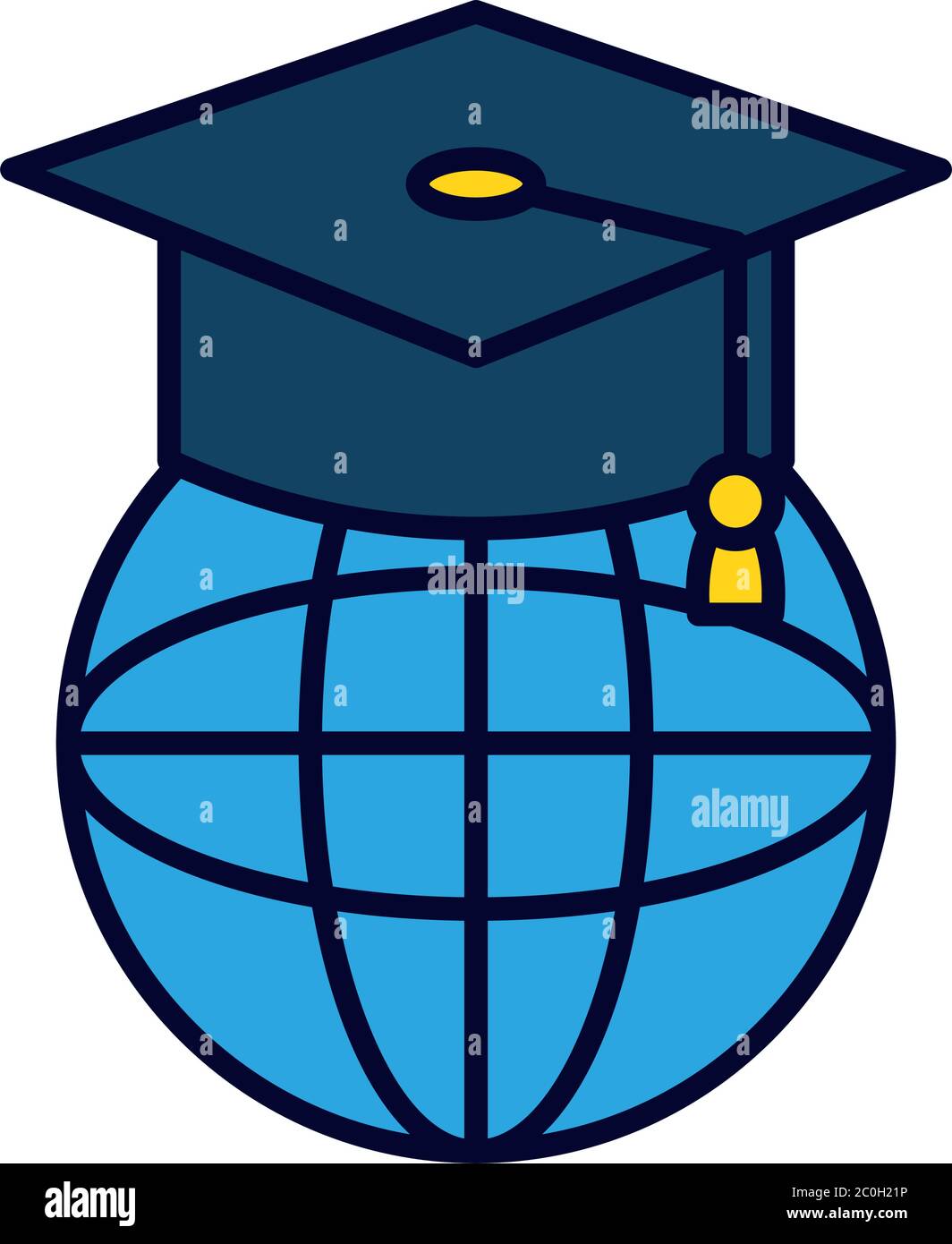 online education concept, global sphere with graduation cap icon over ...