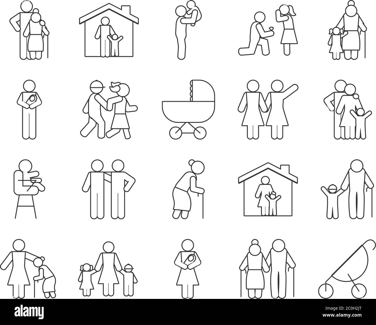 old people and pictogram people icon set over white background, line ...