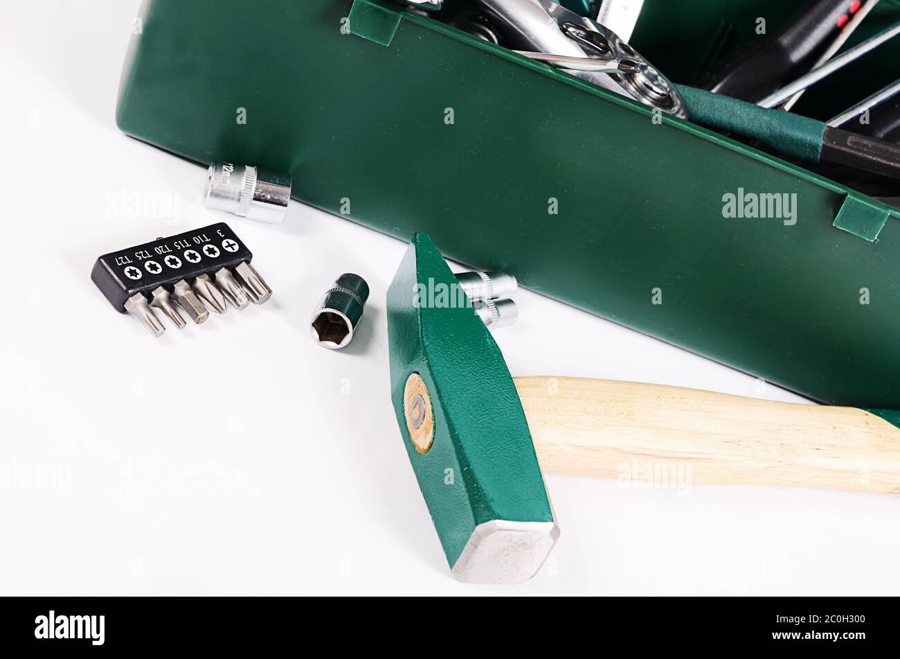 Box with construction tools isolated Stock Photo - Alamy