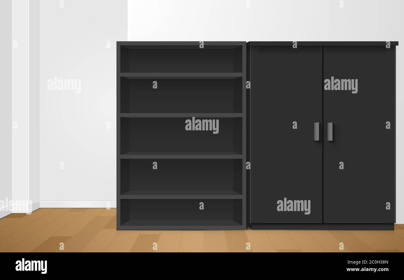 black showcase and cabinet in the room Stock Vector Image & Art - Alamy