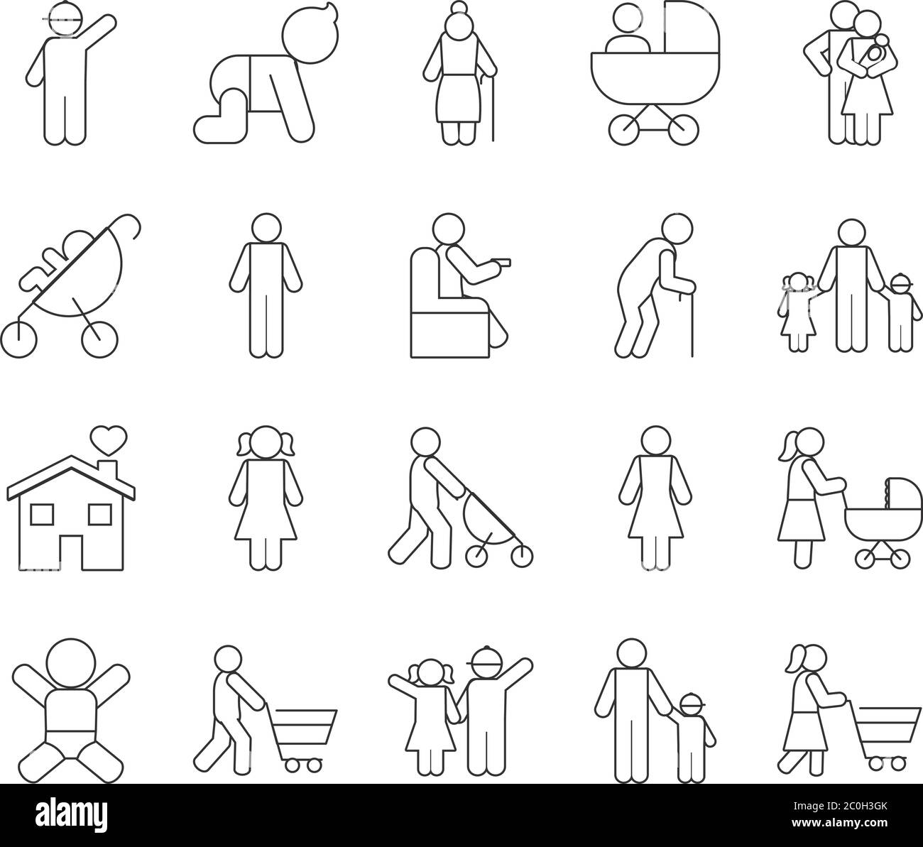 pictogram old people and family icon set over white background, line ...