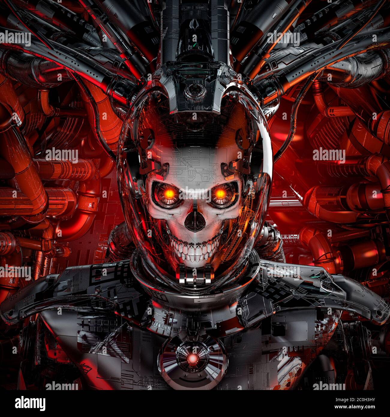 Flight of the reaper / 3D illustration of science fiction cyberpunk ...