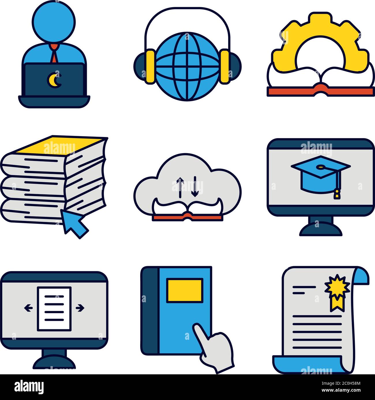 books and online education icon set over white background, line and ...
