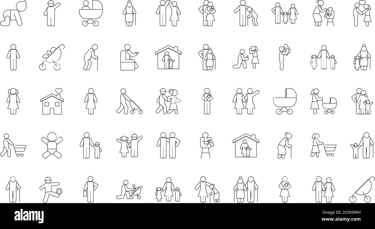 pictogram baby and family icon set over white background, line style ...