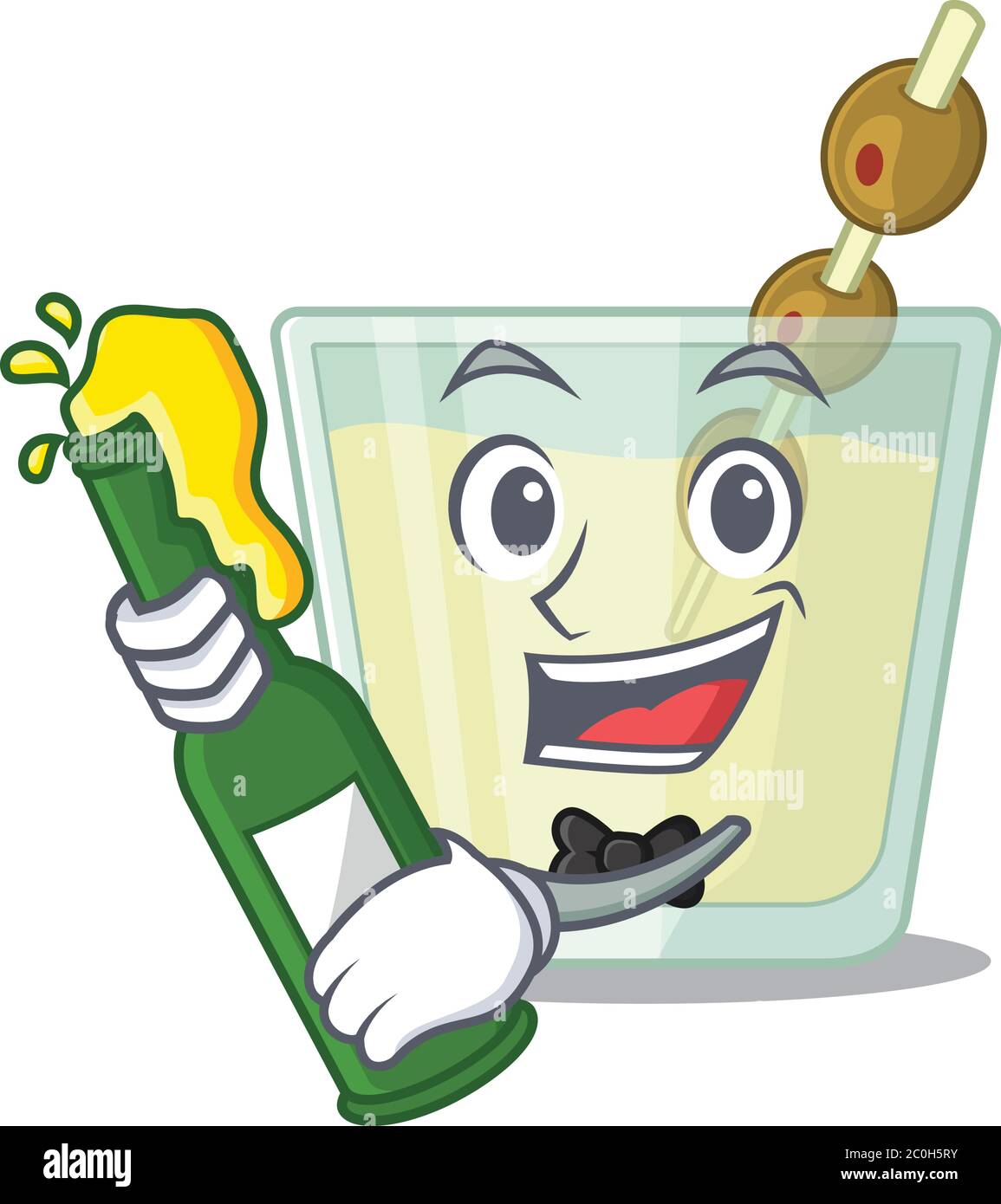 caricature design concept of martini cocktail cheers with bottle of ...