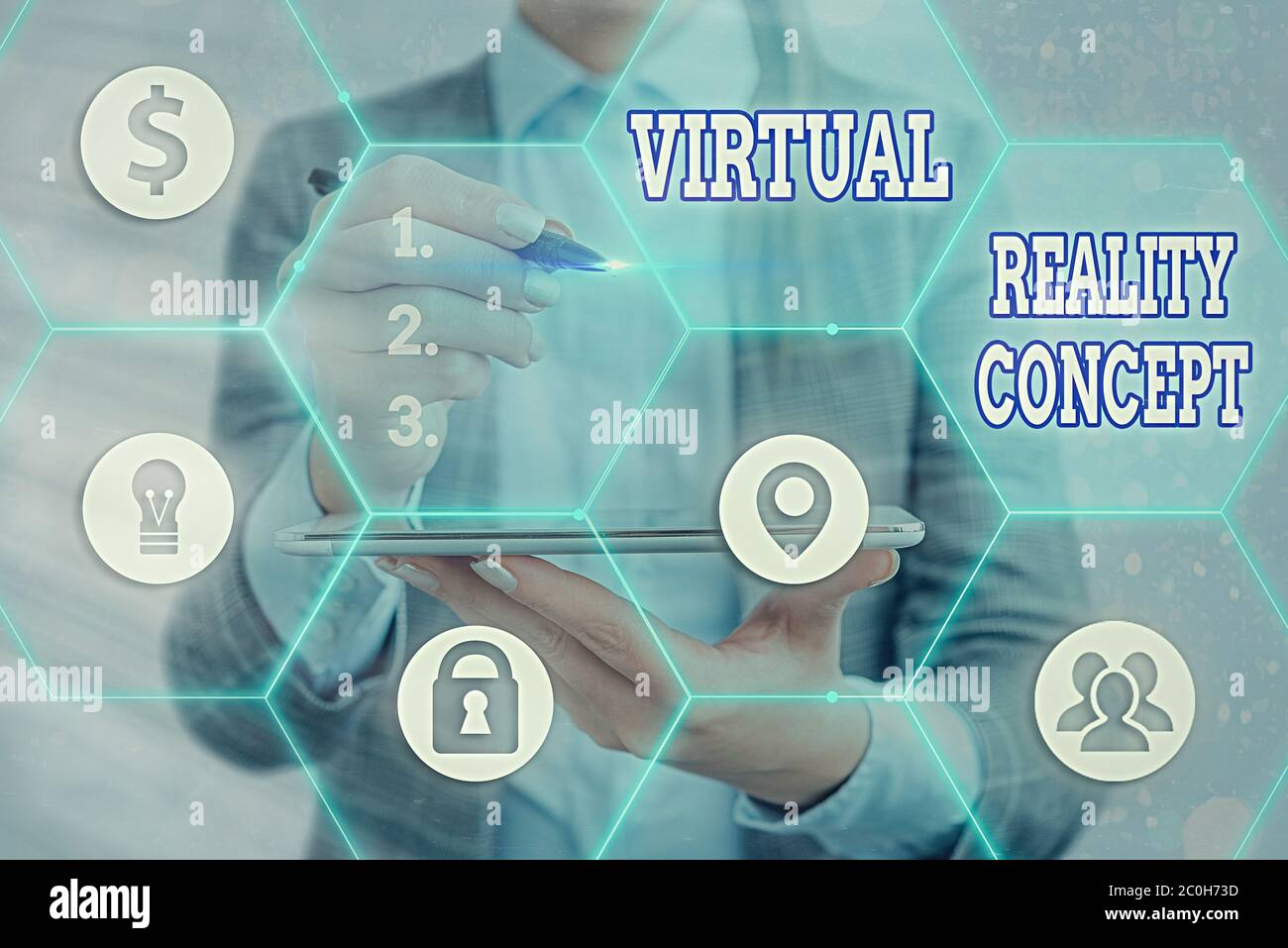 Writing note showing Virtual Reality Concept. Business concept for 3d ...