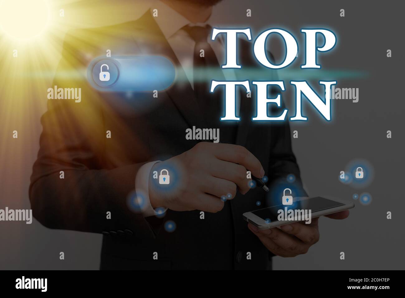 Text sign showing Top Ten. Business photo text items that are listed as ...