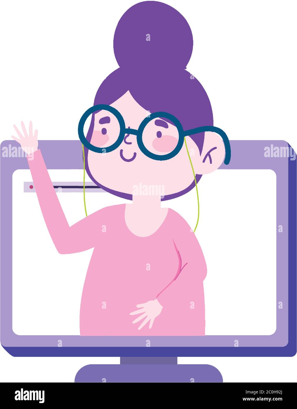 online education teacherin computer screen isolated icon design white ...