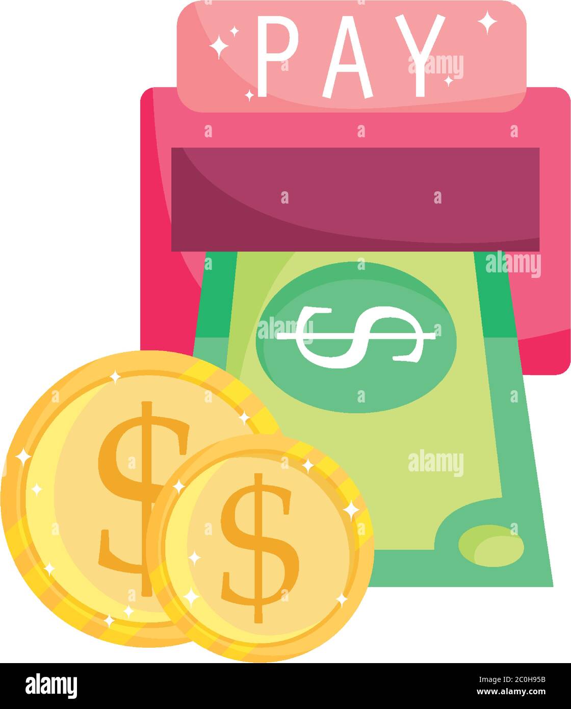 online payment, banknote and coins money atm pay button, ecommerce ...