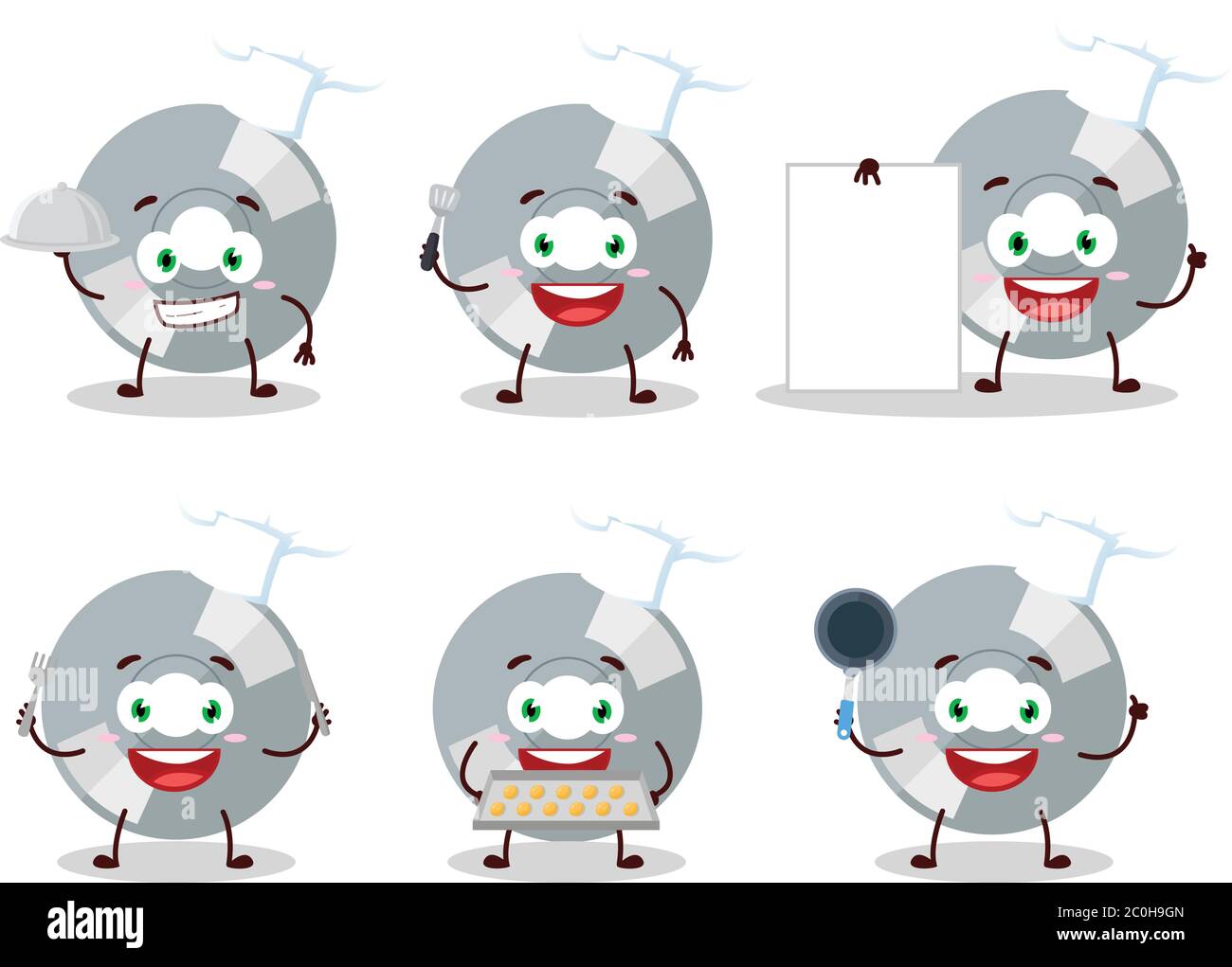 Cartoon character of compact disk with various chef emoticons Stock ...