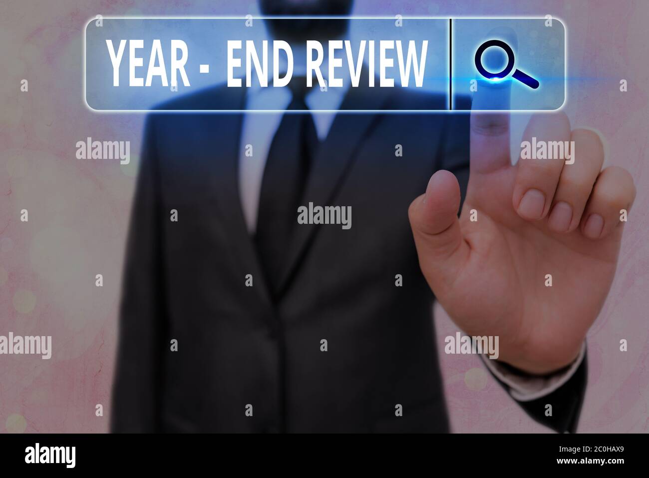 Writing note showing Year end Review. Business concept for annual assessment of achievement and ...