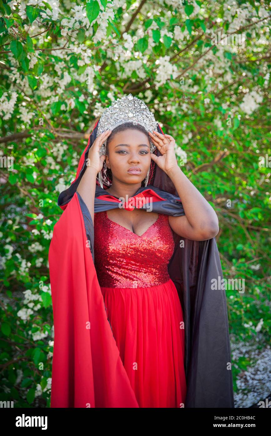 Queen in the crown and royal mantle. Lovely girl on the background of a ...