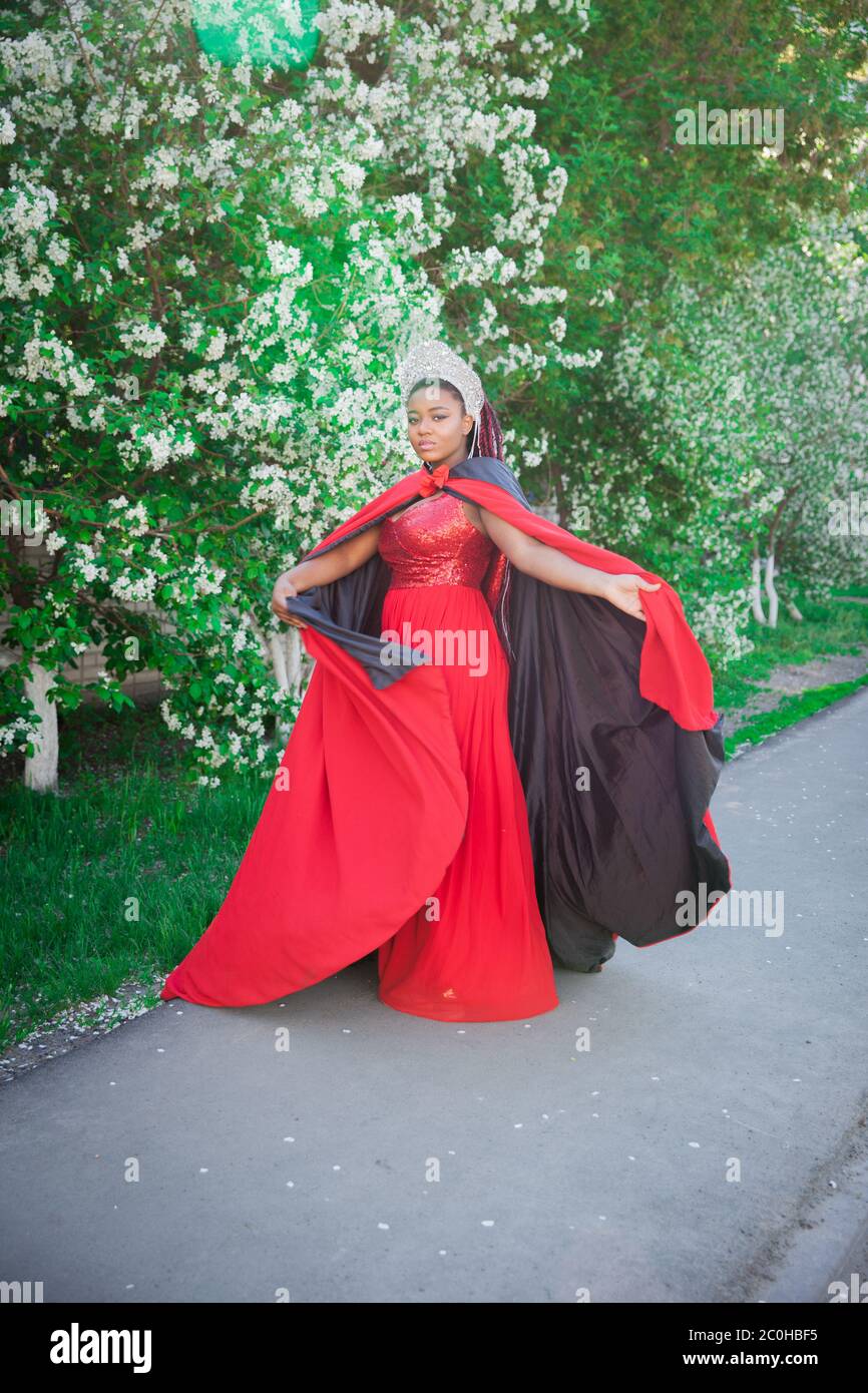 Queen in the crown and royal mantle. Lovely girl on the background of a ...