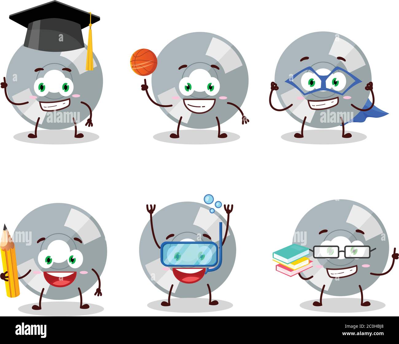 School student of compact disk cartoon character with various ...