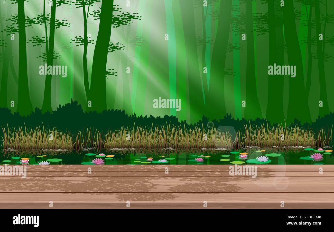 wooden table at the river in the jungle Stock Vector Image & Art - Alamy
